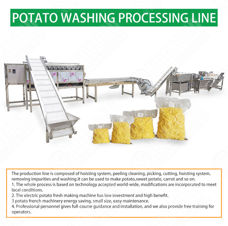 Potato french fries washing processing line / potato strip processing ...